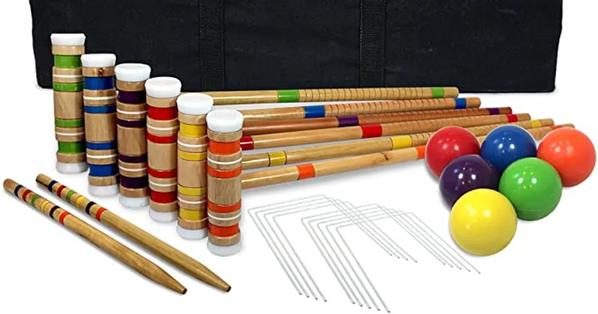 Driveway Games Portable Croquet Set.Wood Mallets, Balls, & Bag. Outdoor ...